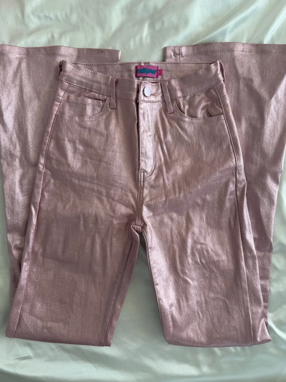 Edikted | Pants & Jumpsuits | Edikted Metallic Rose Straightleg Jeans ...